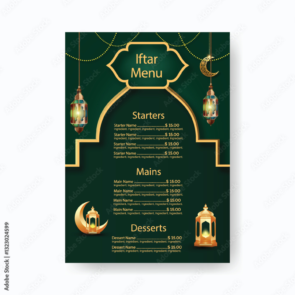 editable Ramadan Iftar menu card template, a4 size vertical Ramadan ...