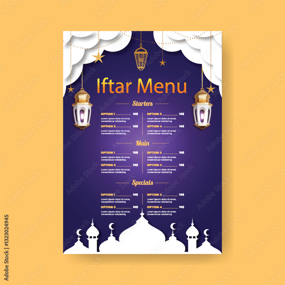 editable Ramadan Iftar menu card template, a4 size vertical Ramadan ...