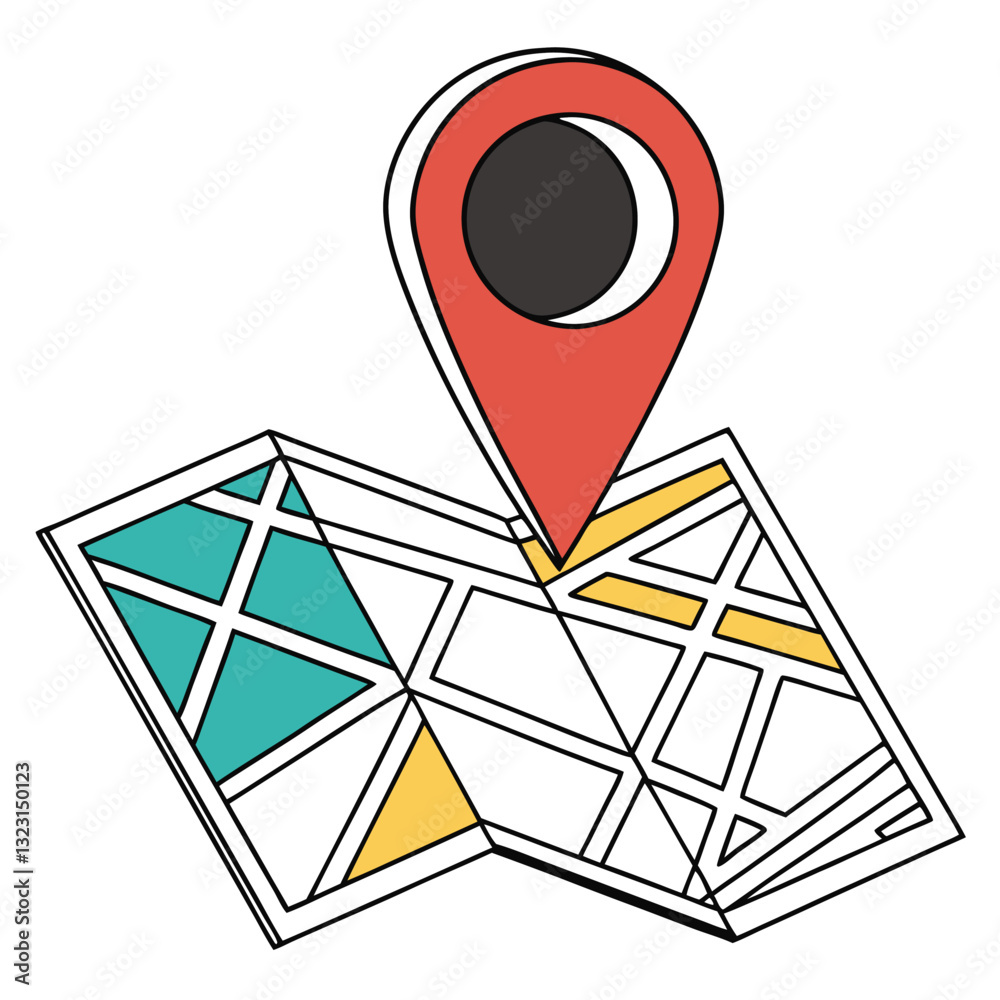 Location and Navigation Icon – GPS Map with Pin Marker, Folded Road Map Symbol for Travel ...