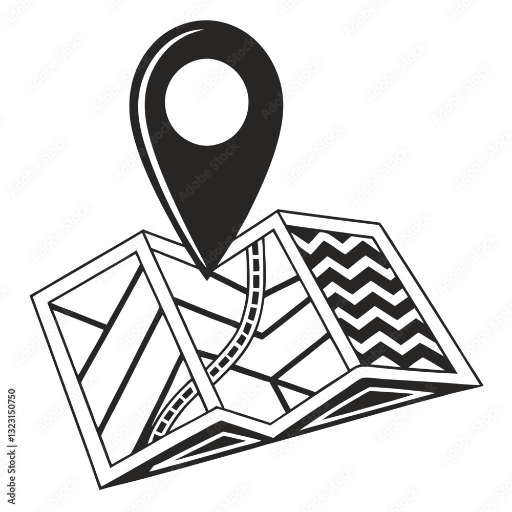 Location and Navigation Icon – GPS Map with Pin Marker, Folded Road Map ...