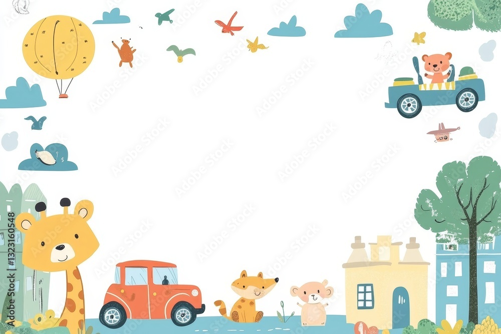 Diploma template with cute kids transport and animals for kids ...