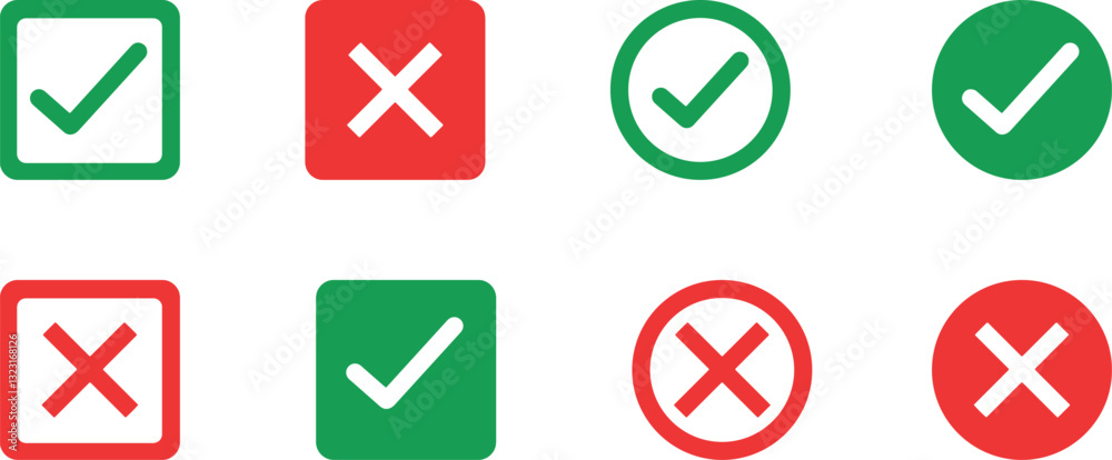 tick and cross button. check mark icon button set. set of green and red ...