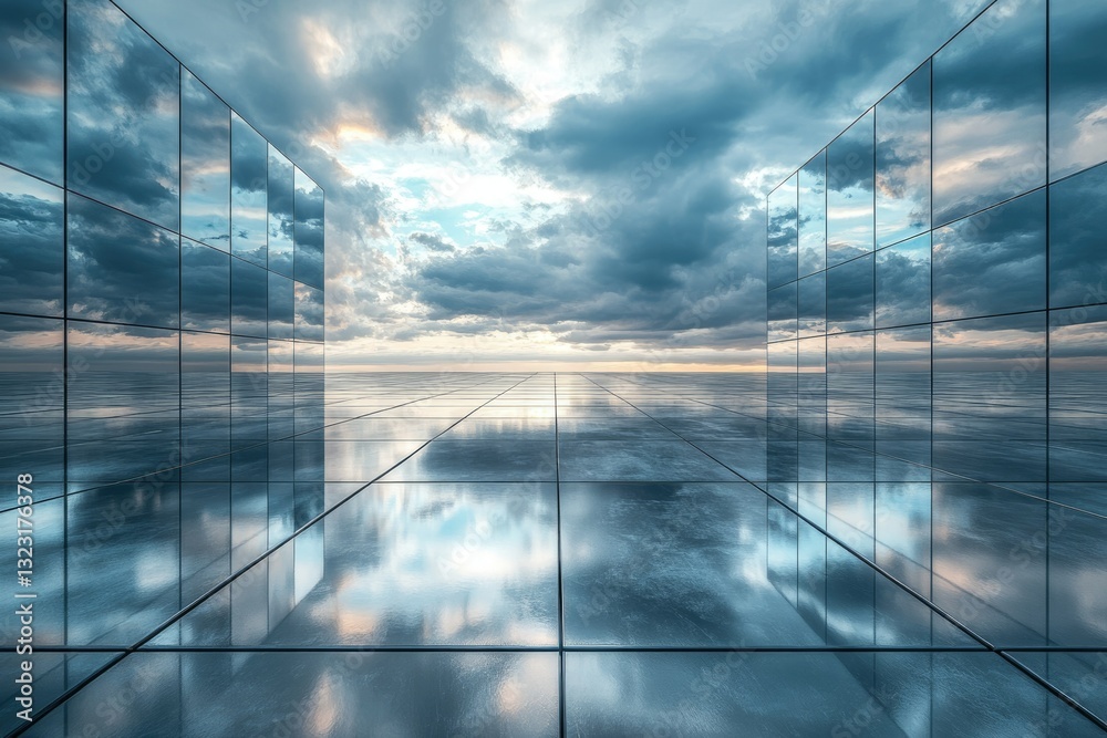 Reflective glass walls create an infinite expanse under a dramatic ...