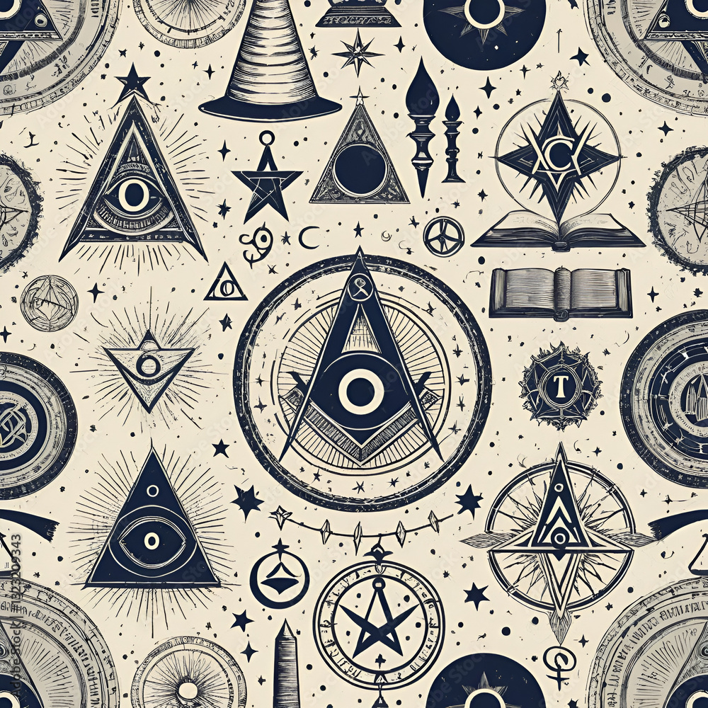 Vector seamless background on the theme of mysticism, magic, religion ...