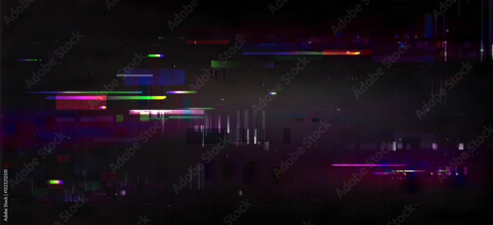 Abstract glitch lines on black TV screen. Vector realistic illustration ...