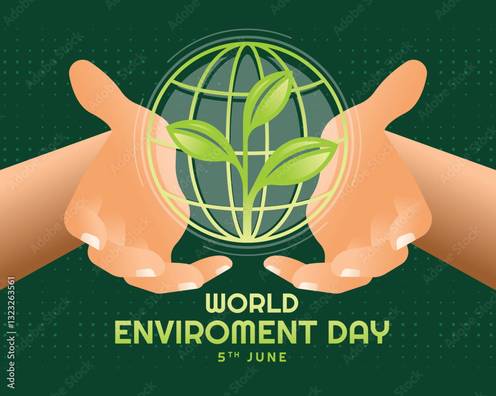 World environment day - Two hand up globe with plant leaf symbol on ...