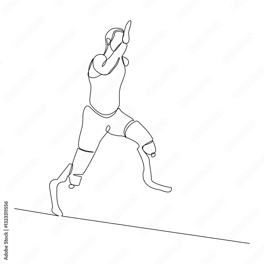 Continuous line of male amputee athlete runner with prosthetic legs run ...