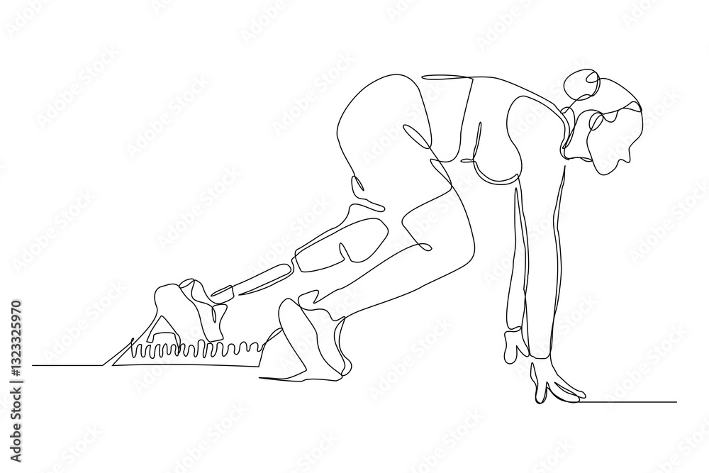 Continuous line of female amputee athlete runner with prosthetic legs ...