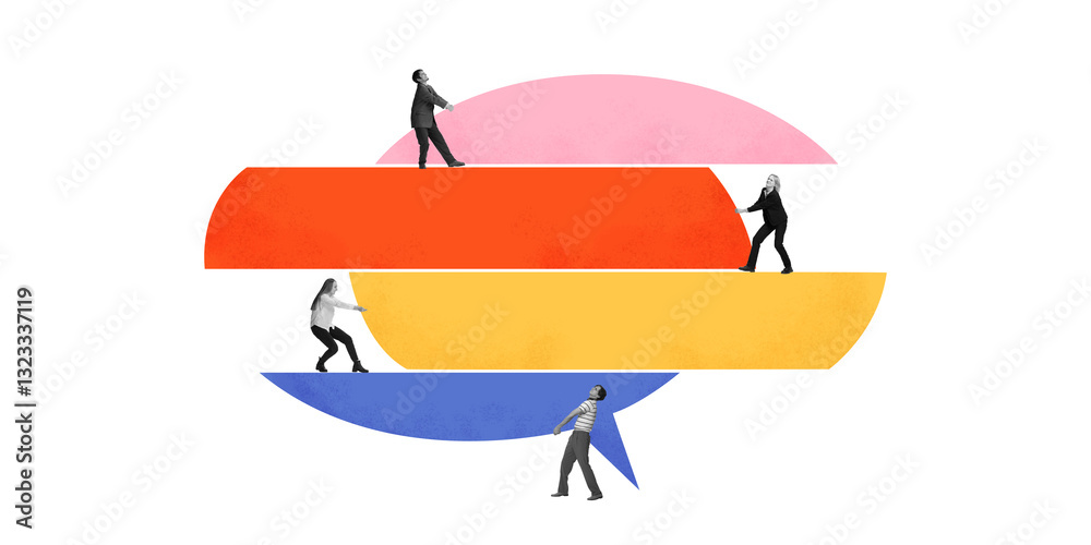 Contemporary art collage. Business professionals interacting with ...