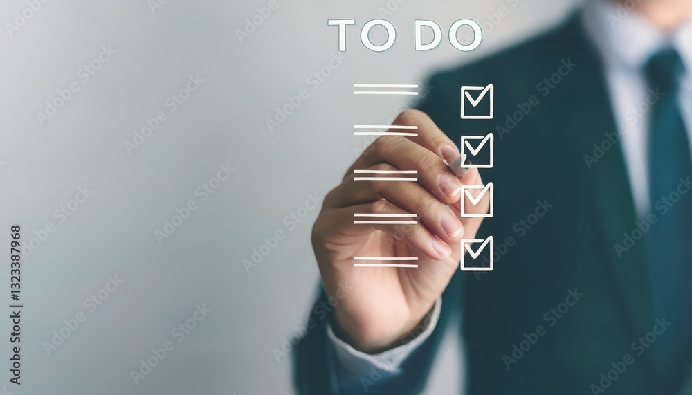 Checklist Concept A businessman checking off tasks on a to-do list with ...