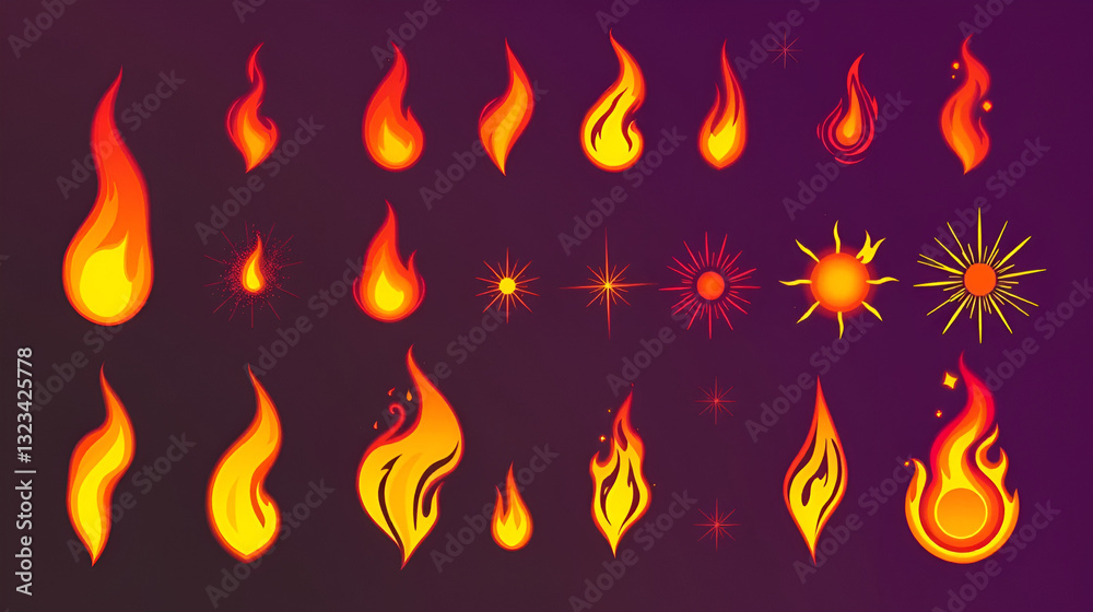 Foto de Stock Fire sparks animation. Flame effect sprites sheet for ...