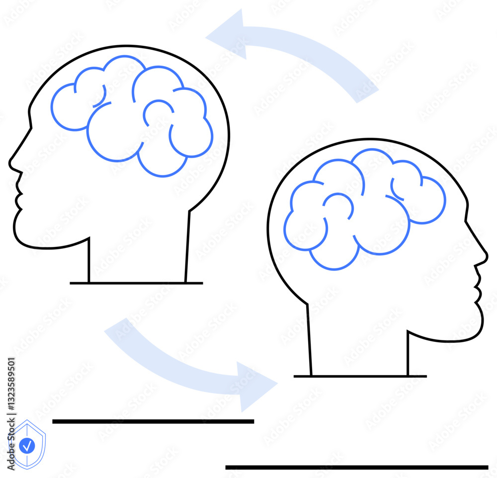 Two human head profiles facing opposite directions with outlined brains ...
