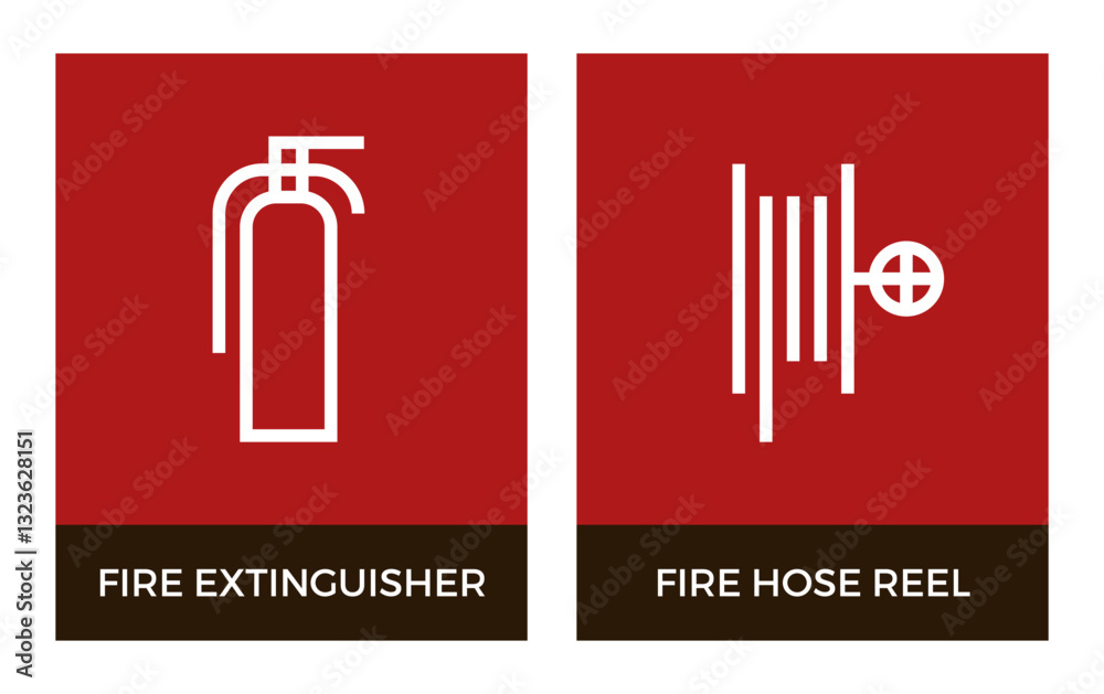 Fire Safety Icons. Fire Extinguisher and Fire Hose Reel Symbols. Stock ...