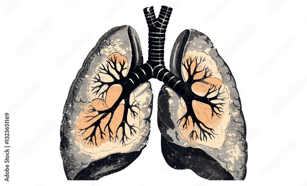 Vector heart & lungs vintage illustration on transparent background ...