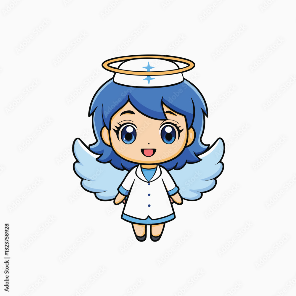 Cute nurse as an angel with wings chibi cartoon character. Cute nurse ...