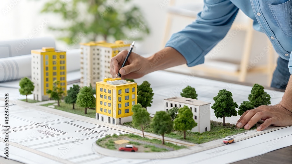 Architect Designing a Detailed Scale Model of Urban Development Stock ...