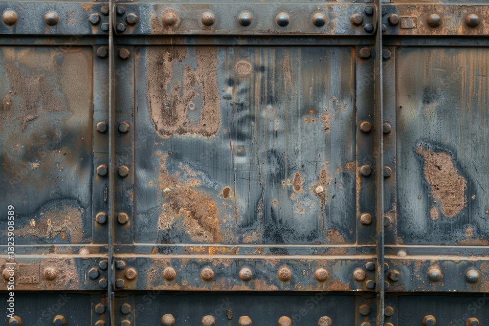 Photo of Side view of rust metal wall of railway wagon side part ...