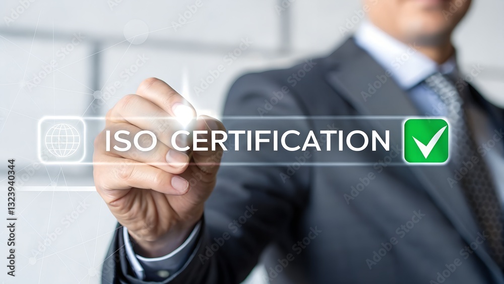 ISO certification approval concept. A person highlighting ISO ...