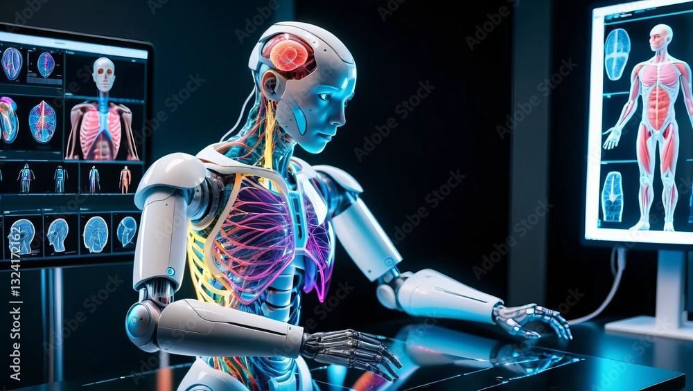 Intelligent Robot with Human Anatomy Highlighted in Modern Lab Setting ...