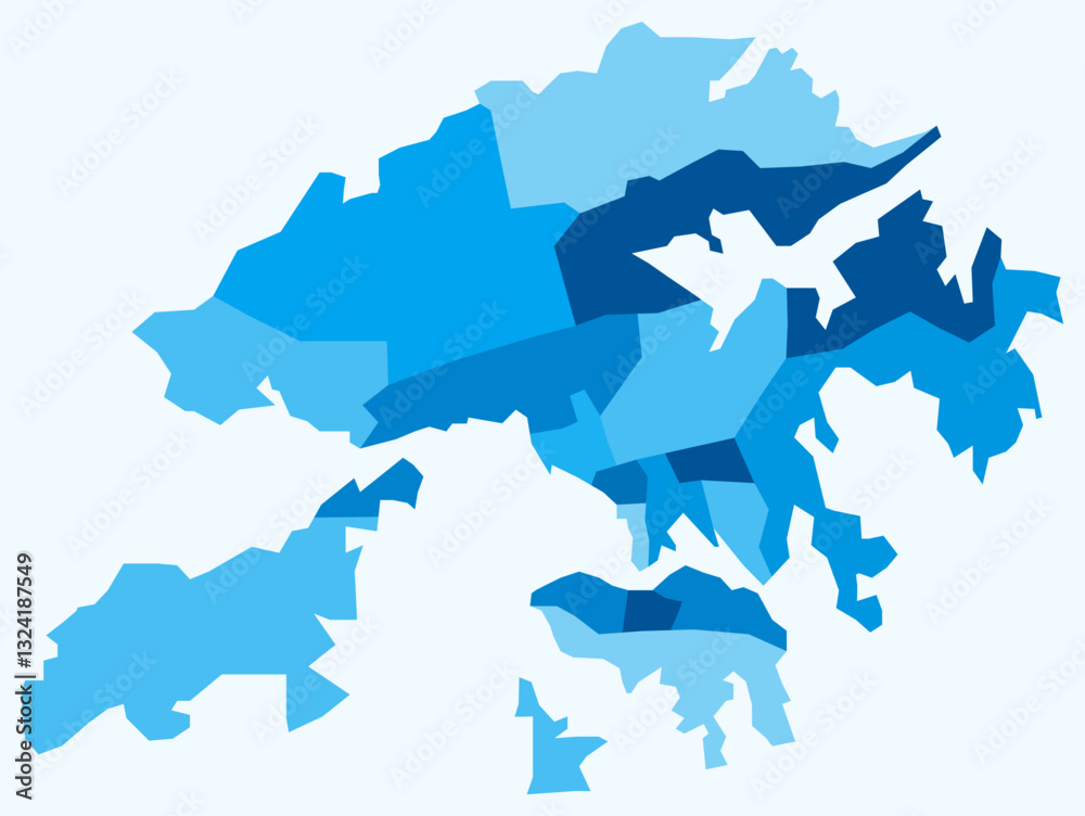 Map of Hong Kong with regions. Just a simple country border map with region division. Light blue ...