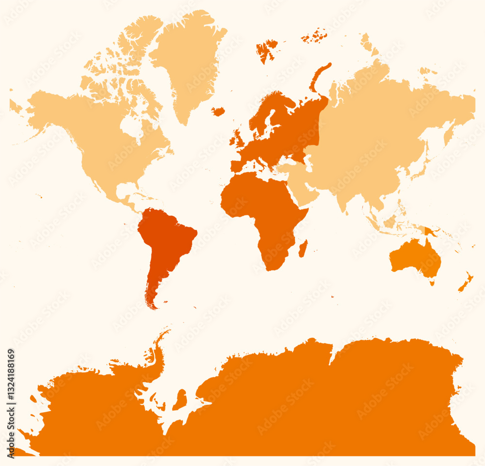 Map of World with continents. Just a simple border map with continent ...
