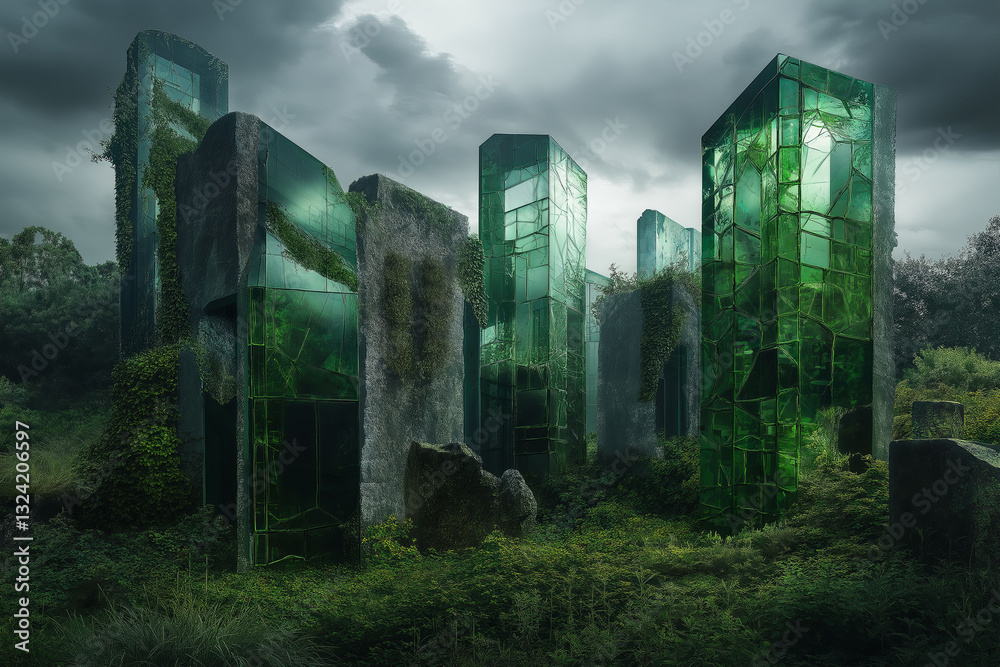 Haunting Emerald City Ruins – Shattered Glass Towers, Overgrown Vines ...