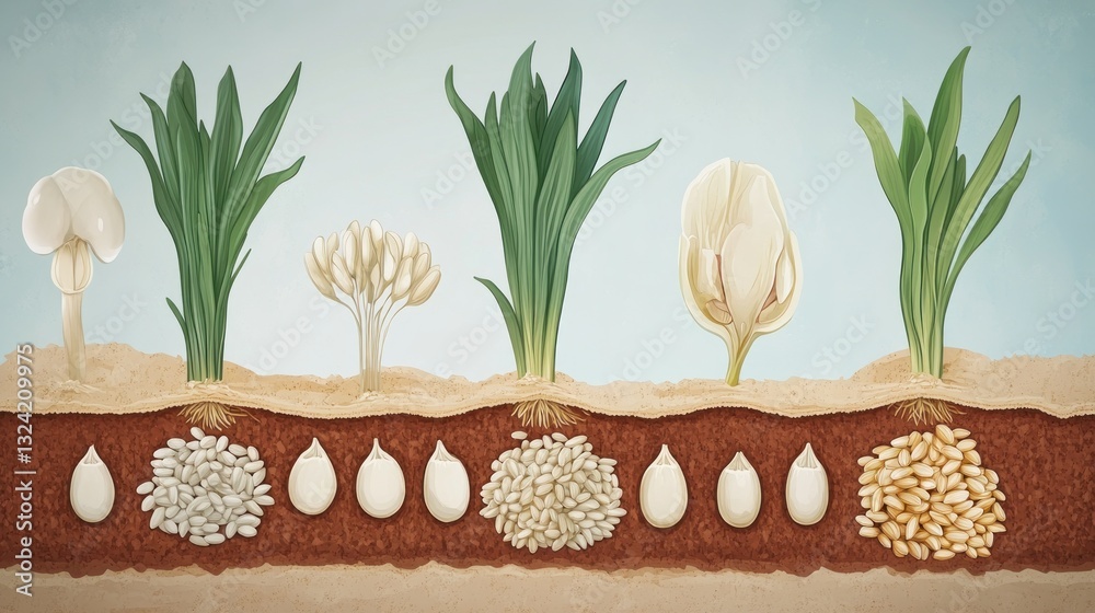Stages of Lily Growth from Seed to Bloom Stock Illustration | Adobe Stock