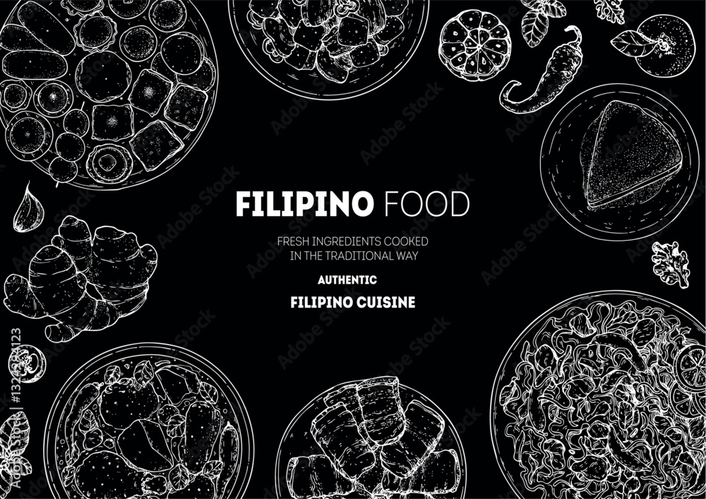 Filipino food top view vector illustration. Food menu design template ...