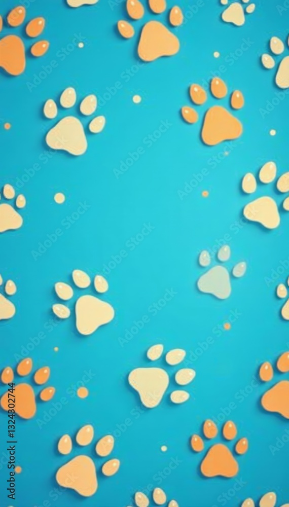 Cute and playful dog paw prints on a seamless blue background, dog ...