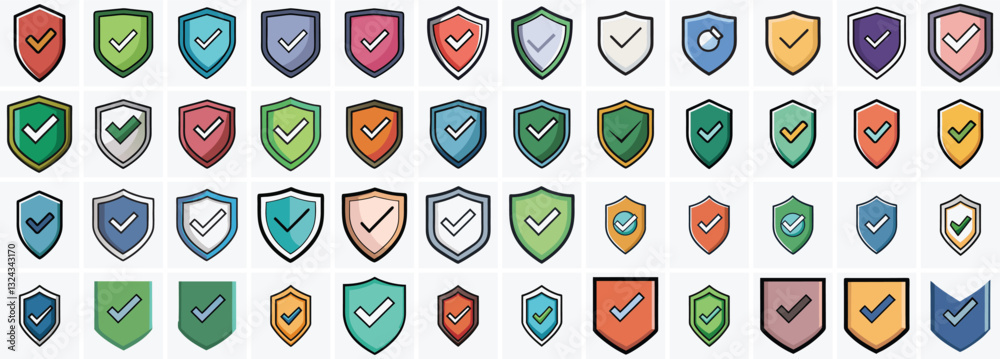 Collection of Colorful Shield Icons with Checkmarks - Security and ...