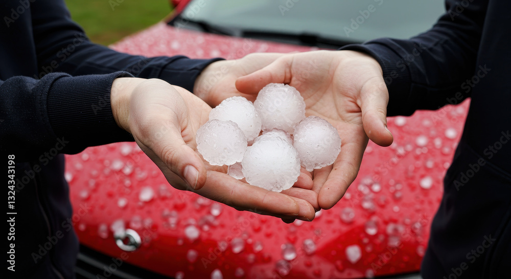 Стоковое фото «Giant Hailstones Held in Hands: Hail Damage to Car ...