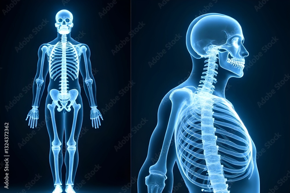 Human Body Bone Joint. full-body X-ray scan including the skull, spine ...
