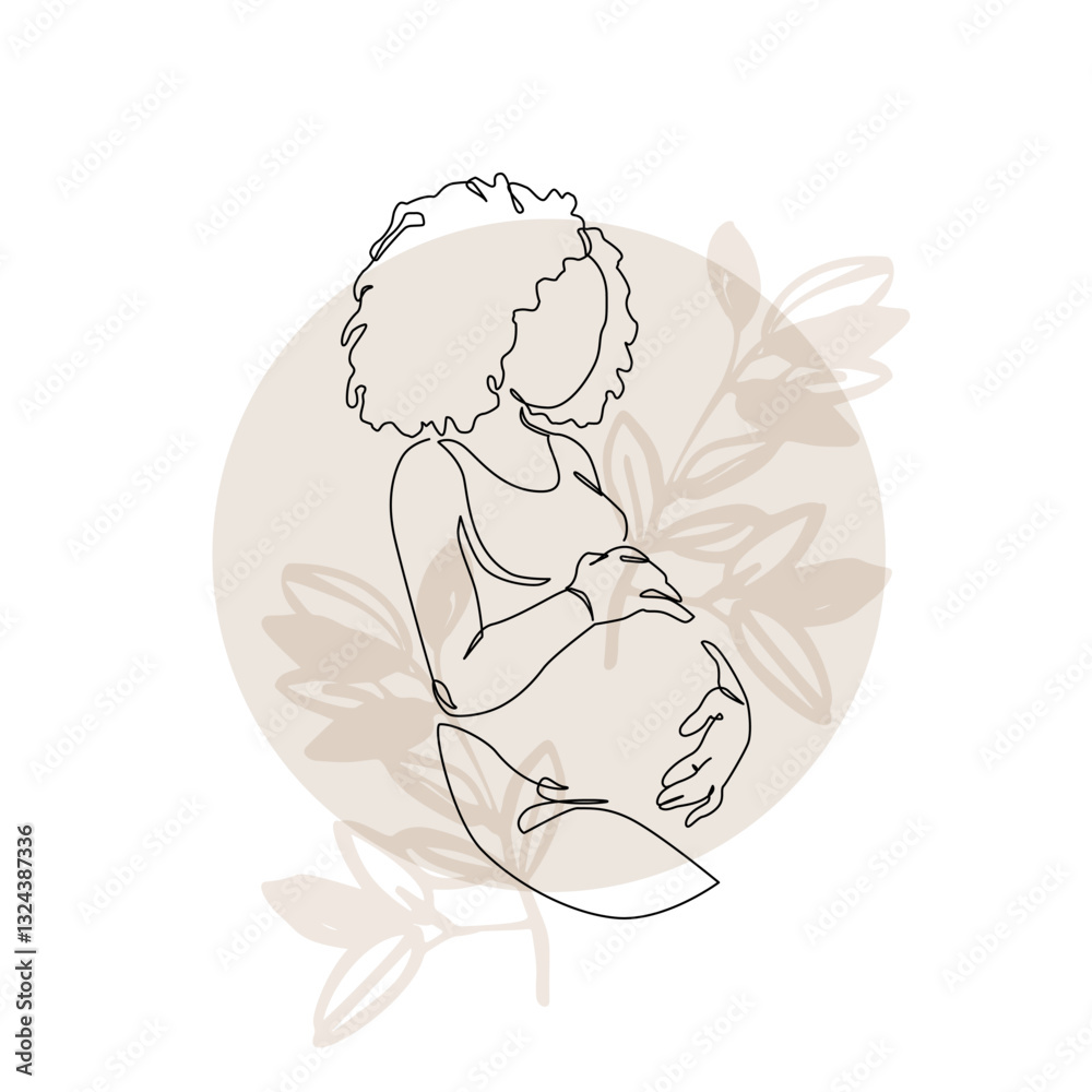 Pregnant African American woman silhouette on floral background ...