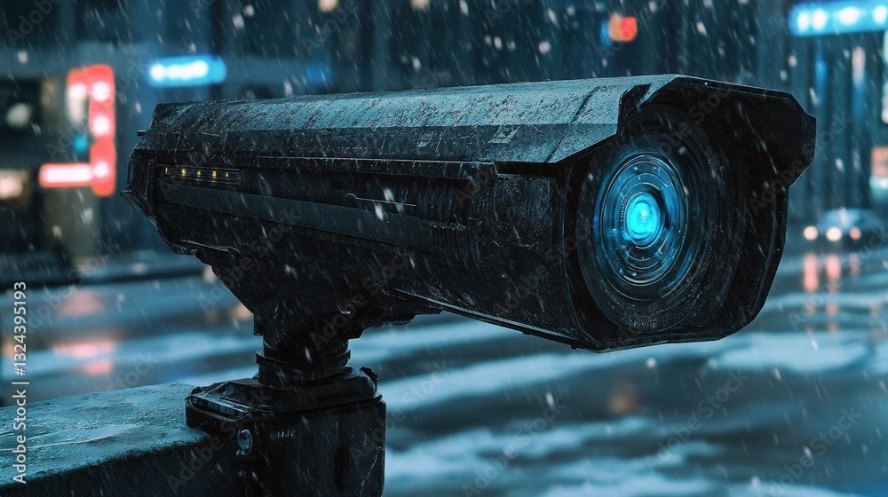Cyberpunk Surveillance Camera Sticker Design Stock Photo | Adobe Stock
