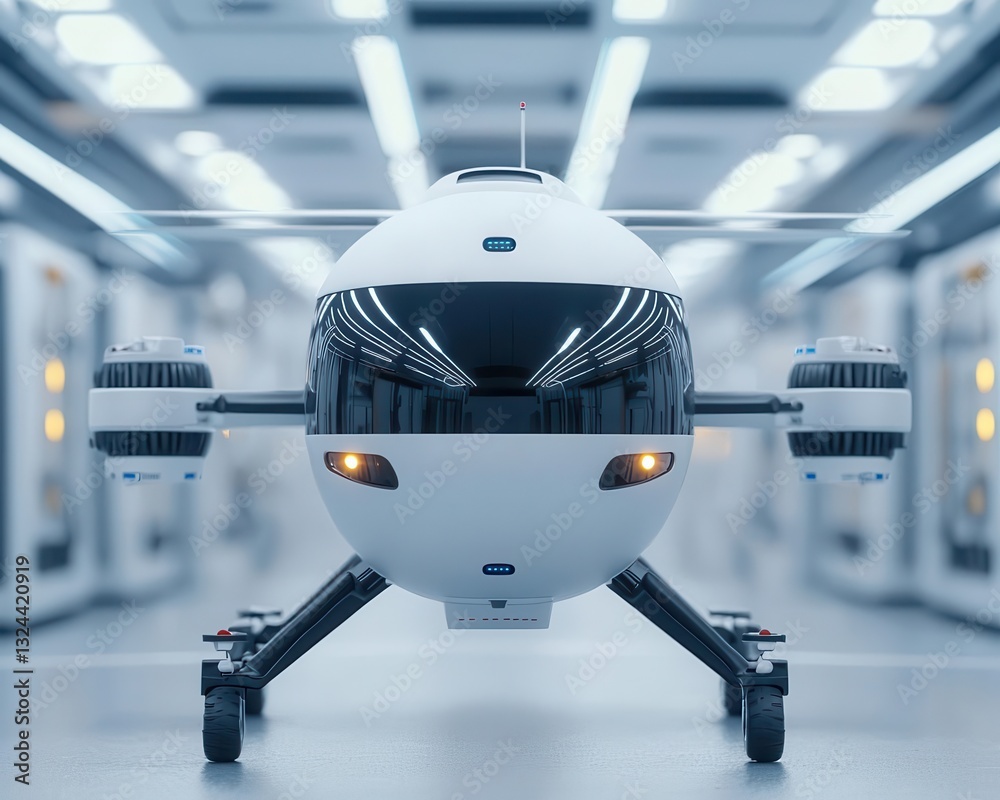 Advanced laboratory with engineers testing a vertical takeoff and ...