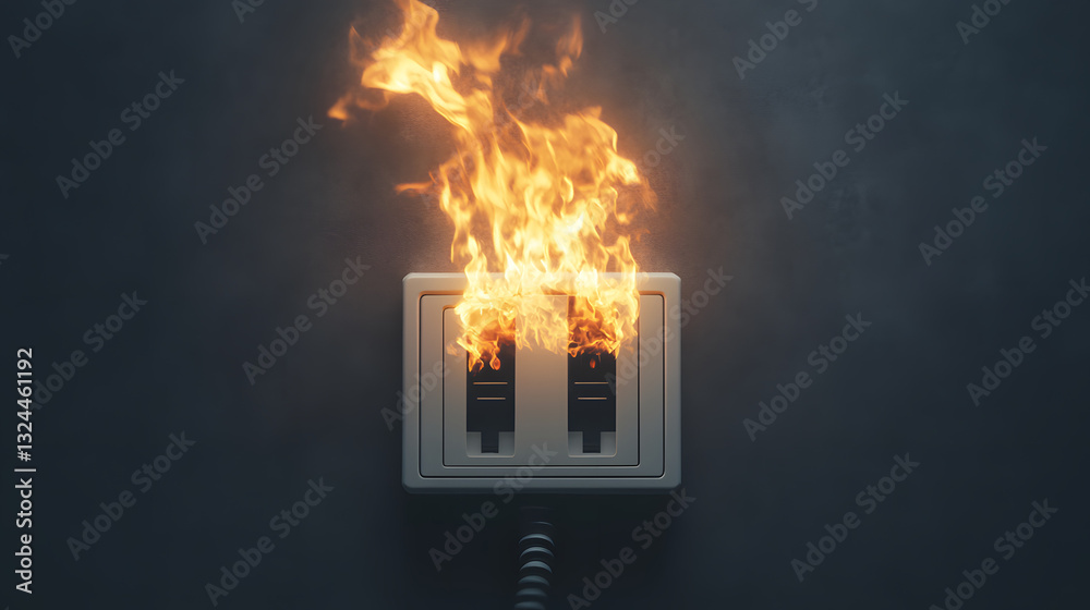 Ilustración de Stock Electrical outlet catching fire due to a short ...