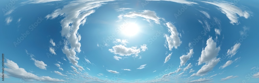 Seamless panorama in spherical format with zenith point. Blue sky with ...