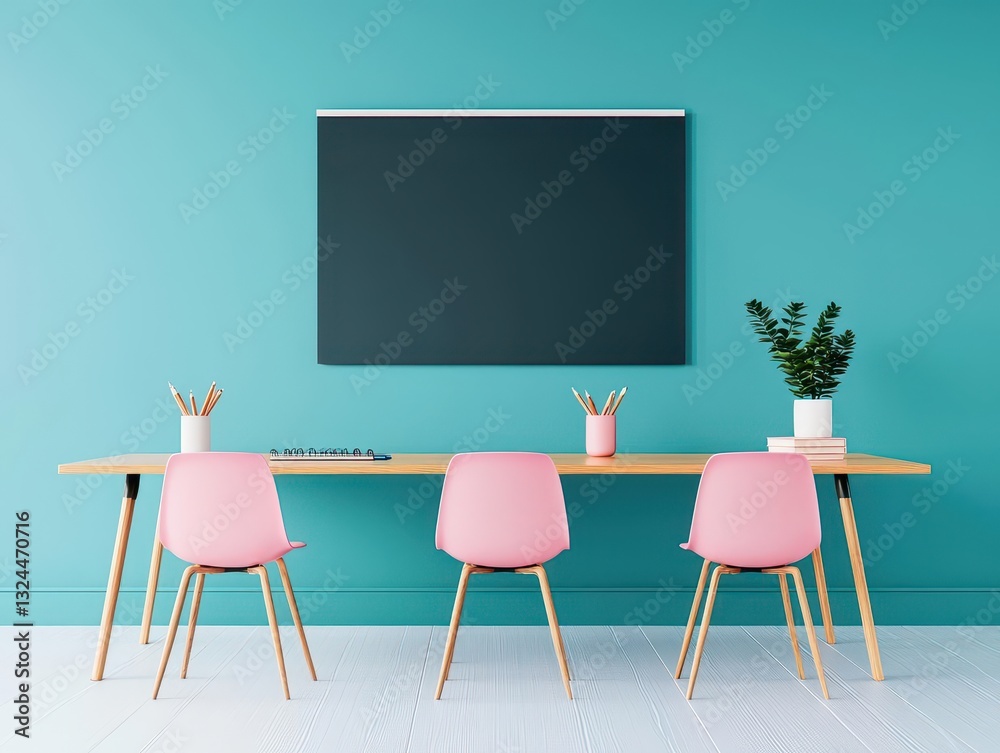 Minimalist online classroom layout with clean lines, modern digital ...