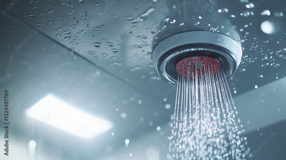 Indoor Fire Suppression System Releasing Water in a Commercial Space ...