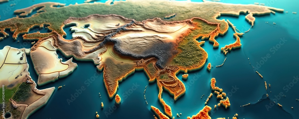 Digital elevation model of Asia. Topography, shaded relief continent ...