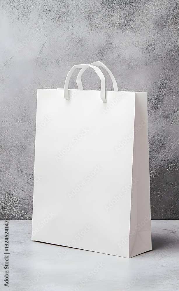 A modern white paper bag mockup with rounded edges, placed on a simple ...