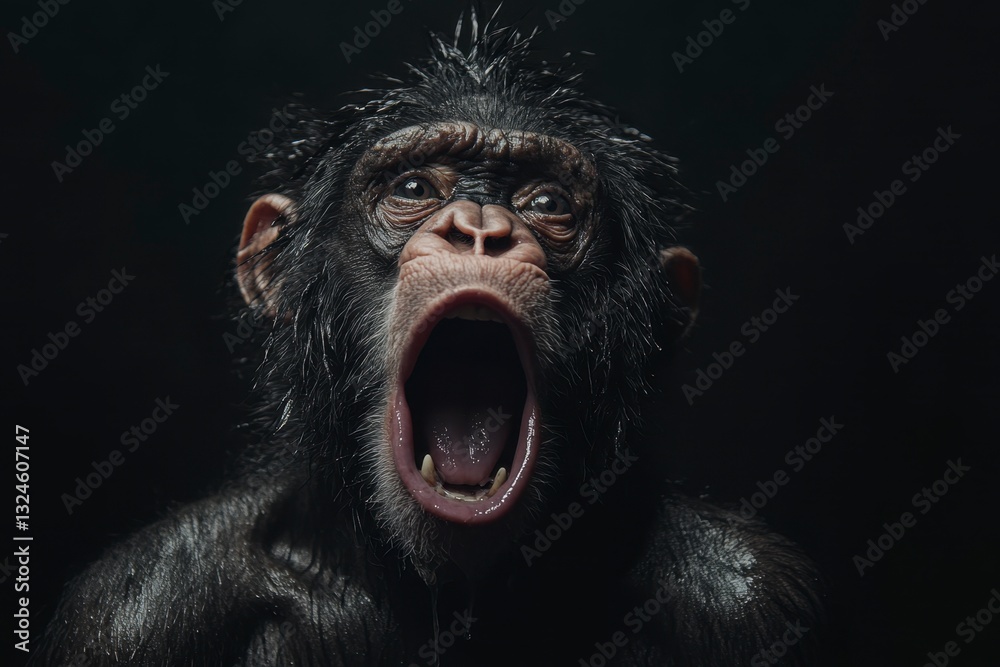 Chimpanzee Yawning - Close-up of Ape with Open Mouth Revealing Teeth ...