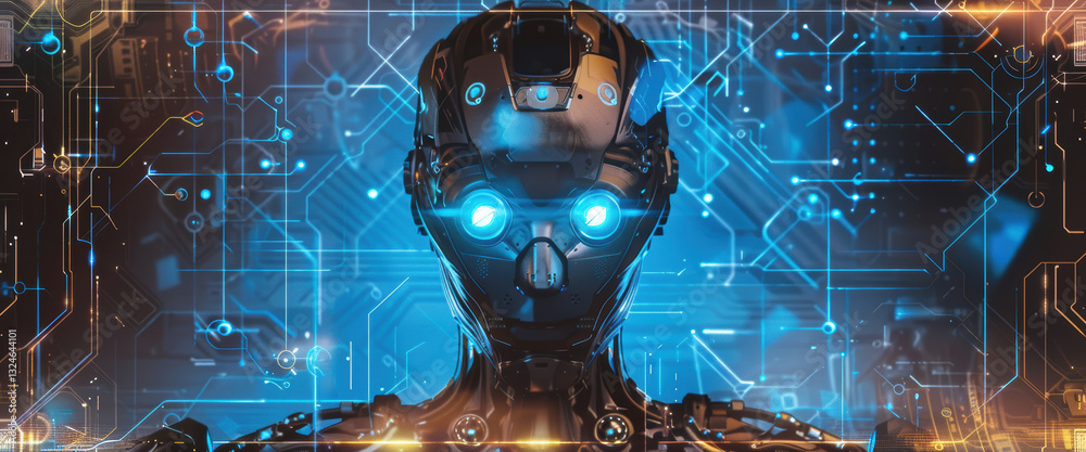 Futuristic Robotics Expo Banner Design Featuring Humanoid Robot with ...
