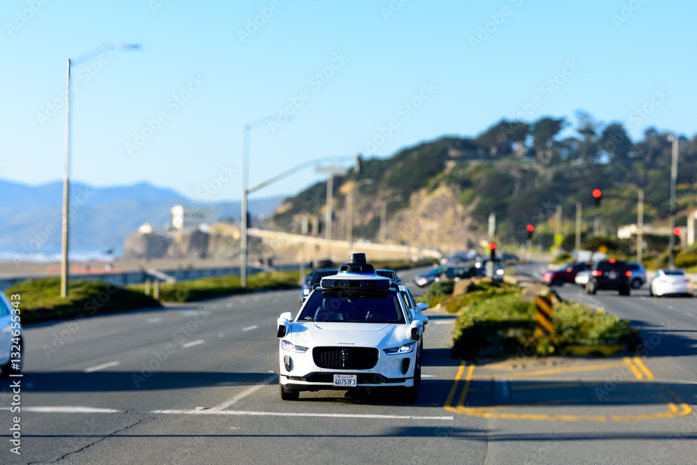 Waymo One Jaguar driverless autonomous car equipped with lidar sensors ...