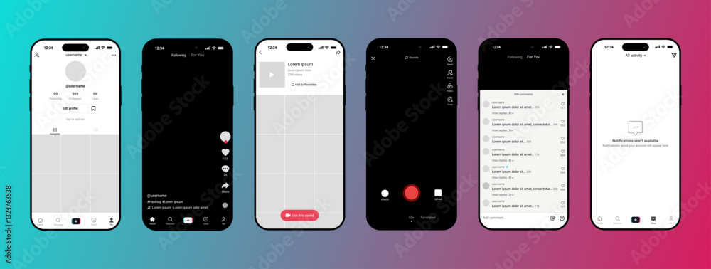 TikTok UI mockup template, video on smartphone screen, social media UI ...