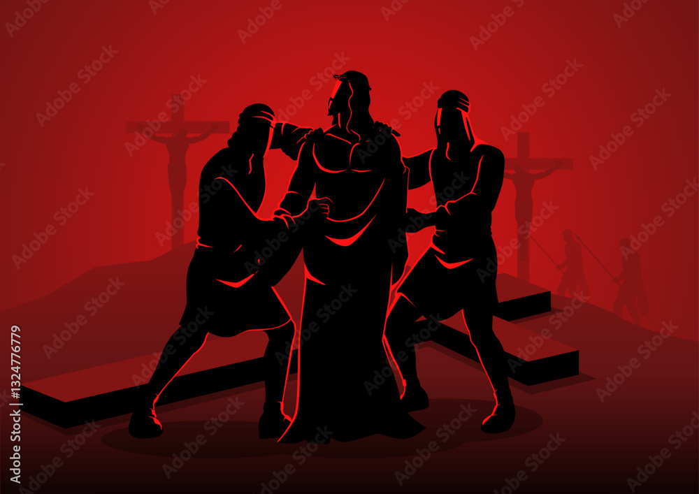 Biblical vector illustration series. Way of the Cross or Stations of ...