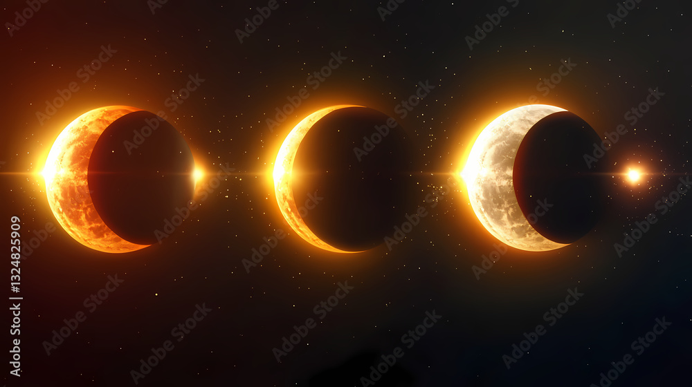 Solar eclipse in different phases. cosmos with moon and sun in total ...