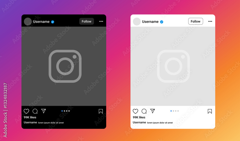 Vector de Stock Instagram carousel post UI mockup vector, social media ...
