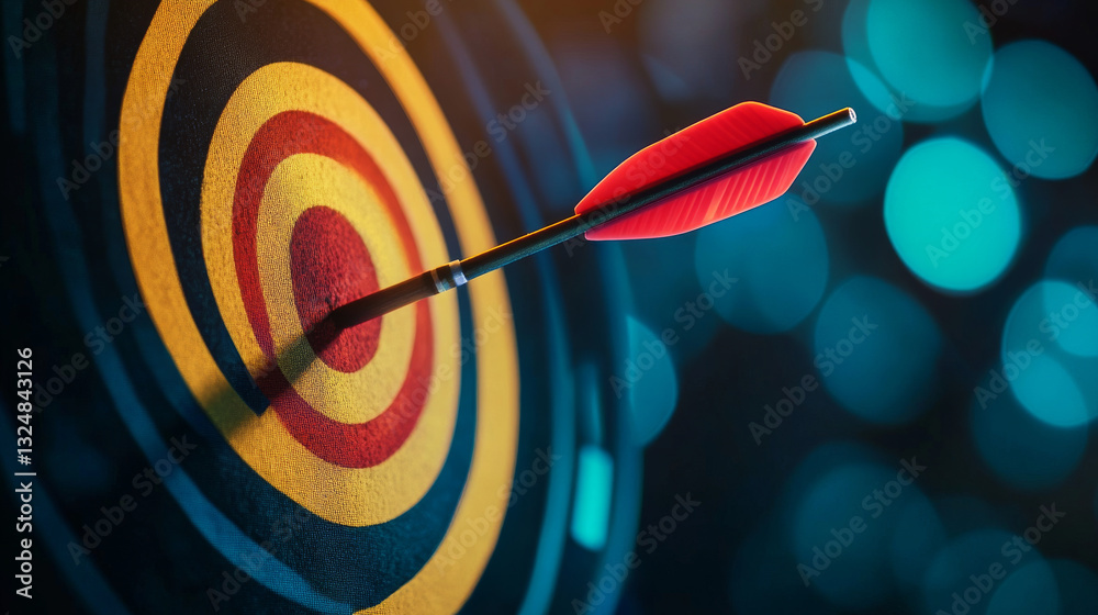 Stock-Foto „Target and arrow on pc monitor screen. Low poly wireframe ...