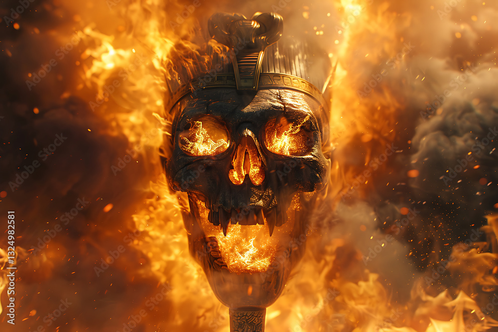 mythical creature rendering, anubis skull, fiery and detailed, rendered ...